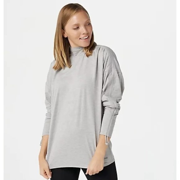 zuda | Tops | Zuda Ruched Sleeve Turtleneck Pullover A3897 Light Grey ...